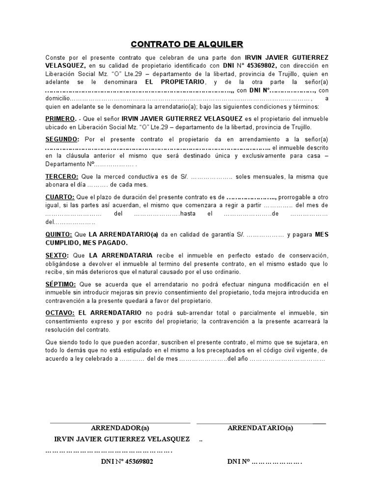 Contrato de Alquiler Modelo | PDF