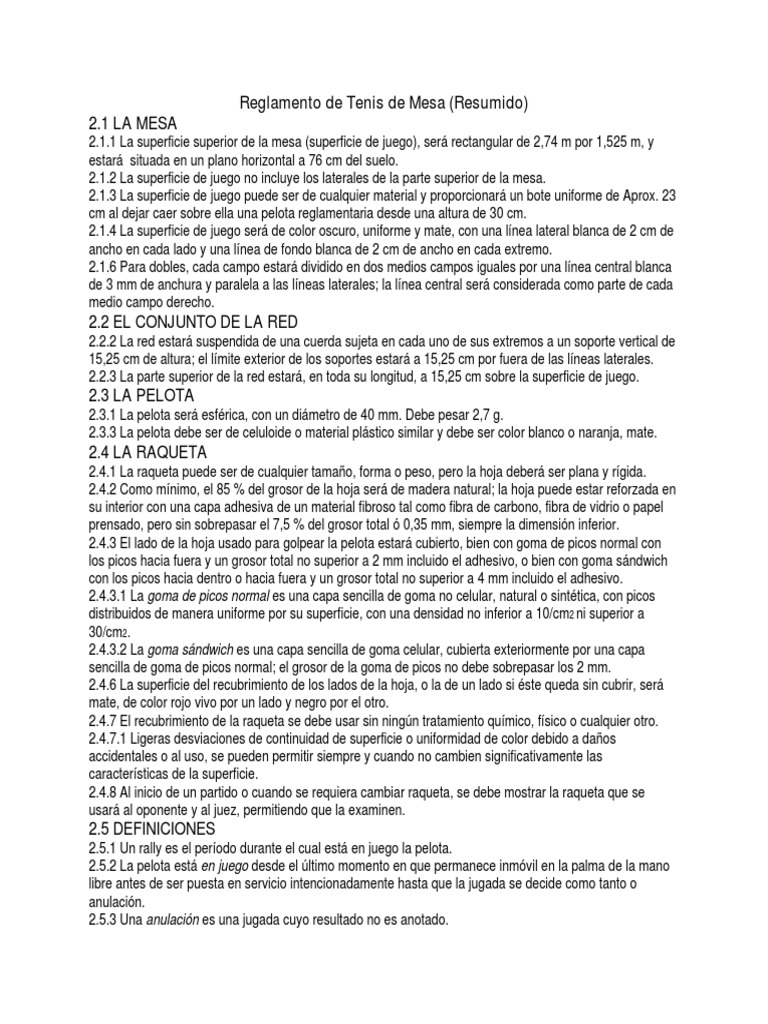 Reglamento Resumido ITTF | PDF