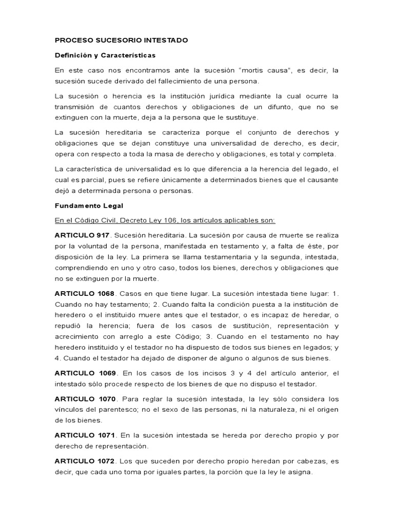 Proceso Sucesorio Intestado: Definición y Normativa | PDF | Herencia ...