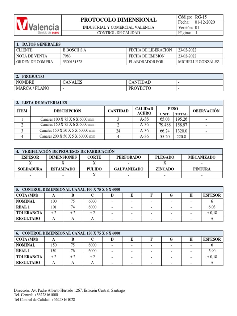 Protocolo Dimensional NV 7983 Canales Febrero | PDF