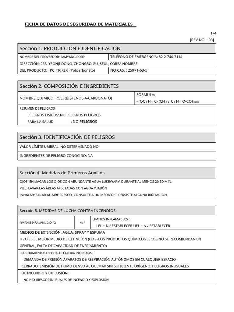 MSDS PC .En - Es A | PDF