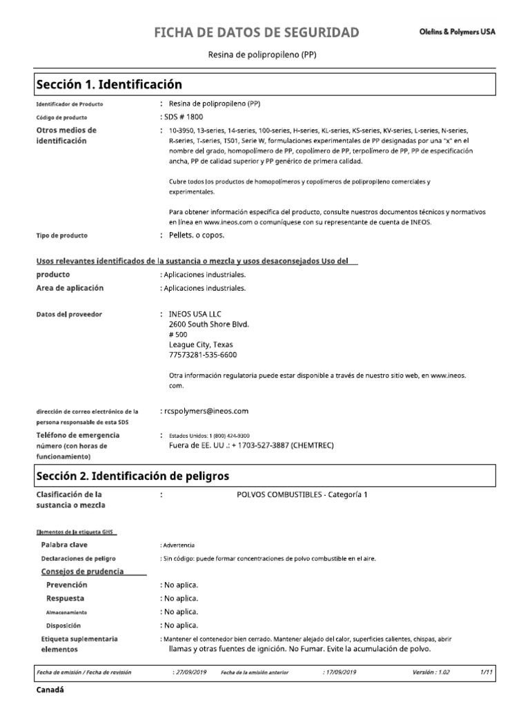 MSDS PP - En.es B | PDF