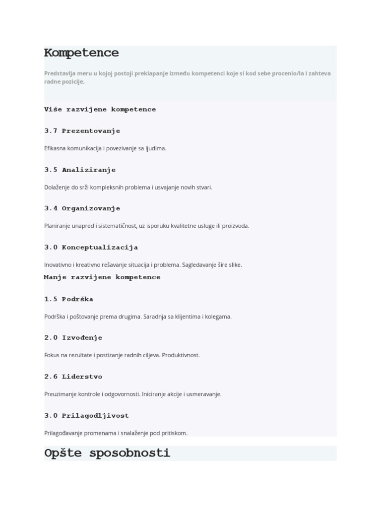 Kompetence: Više Razvijene Kompetence 3.7 Prezentovanje | PDF