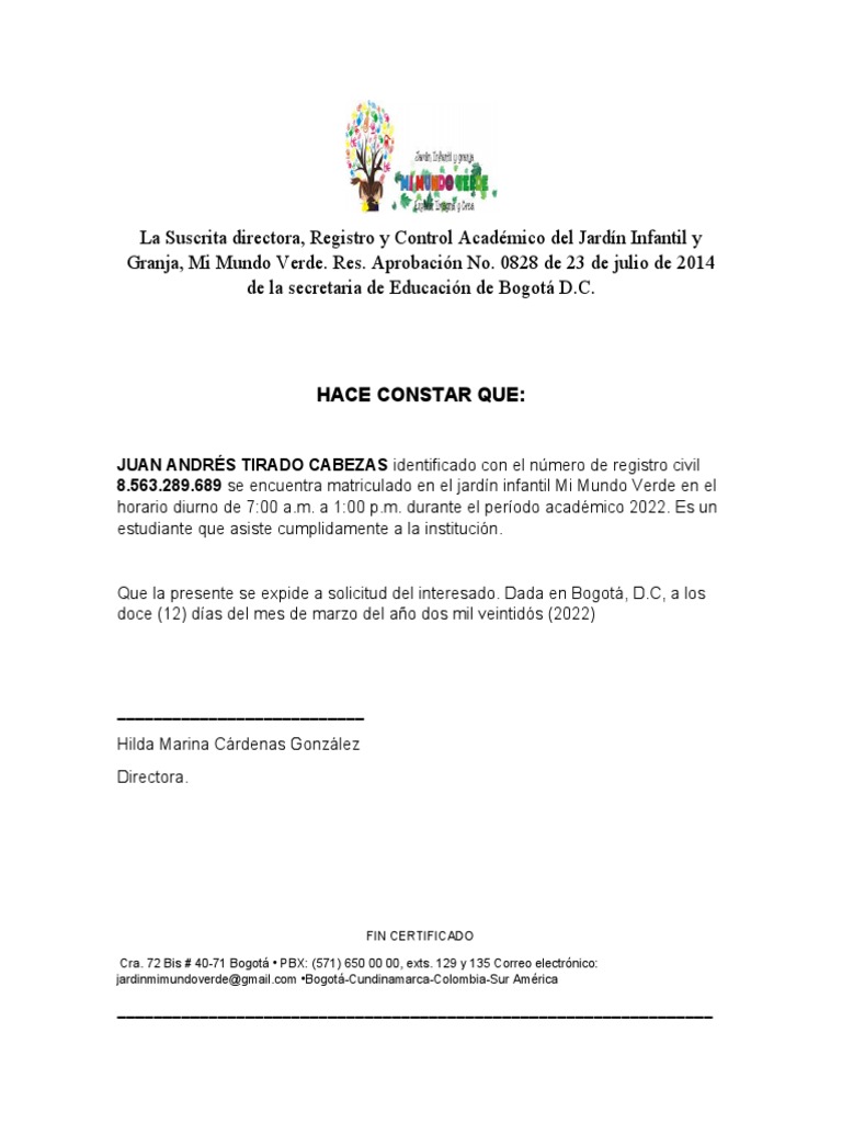 Certificado de Jardin Del Menor | PDF