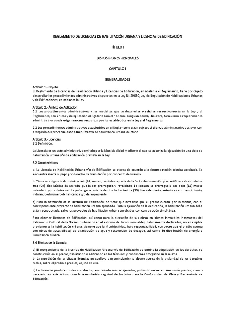 Reglamento de Licencias de Habilitación Urbana y Licencias de Edificación | PDF