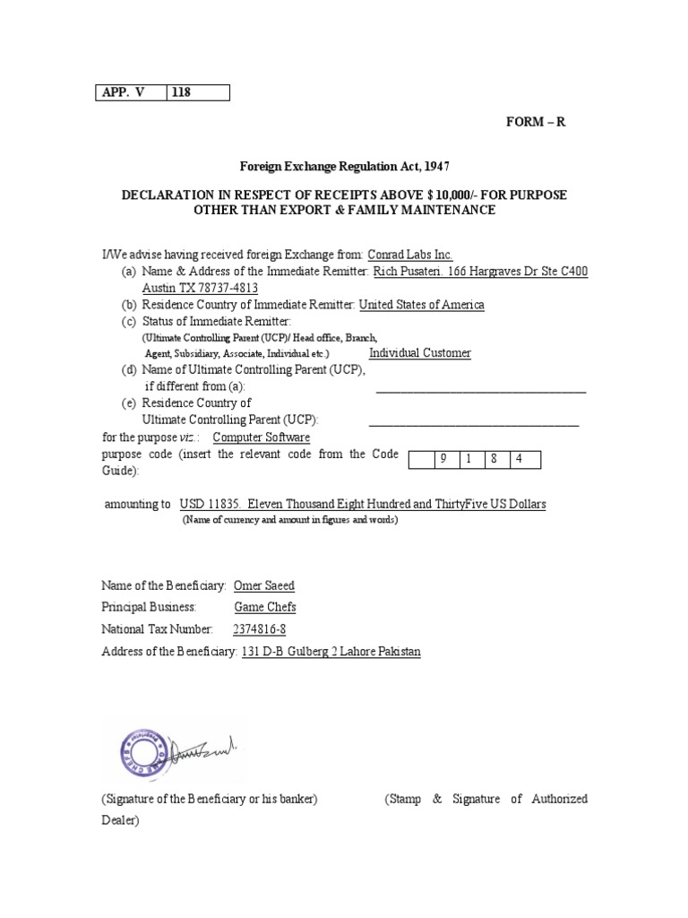 App. V 118 Form - R | PDF