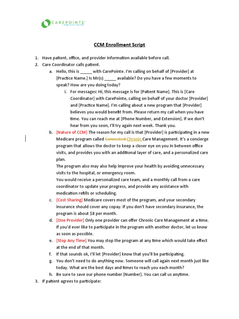 Chronic Care Management Call Guide | PDF | Medicare (United States ...