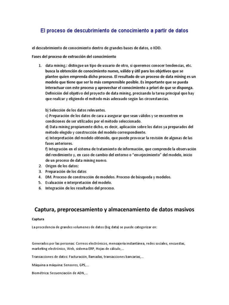 El Proceso de Descubrimiento de Conocimiento A Partir de Datos | PDF ...