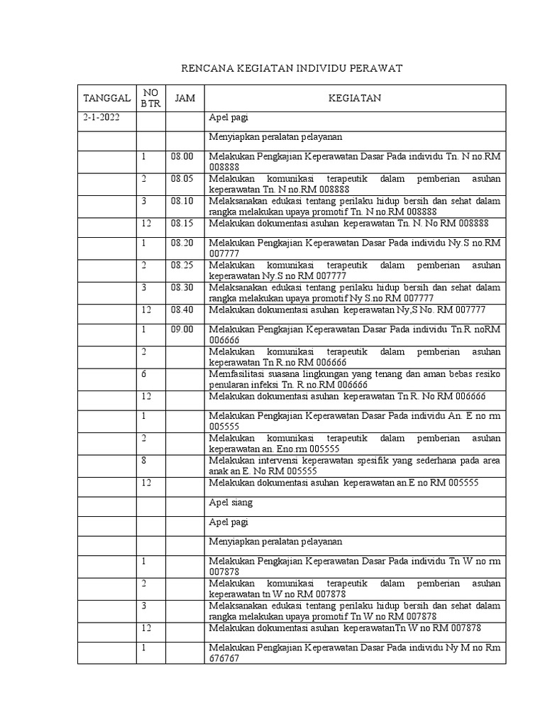 Rencana Kegiatan Individu Perawat | PDF