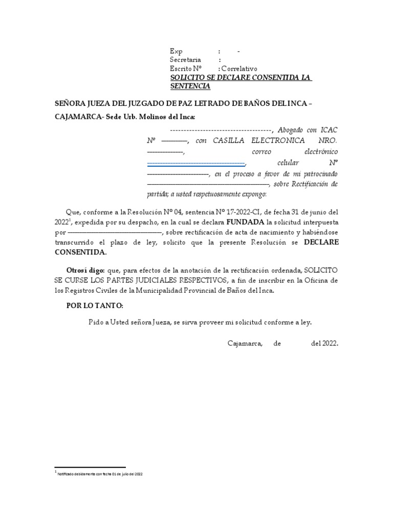 Solicito Se Declare Consentida La Sentencia. | PDF
