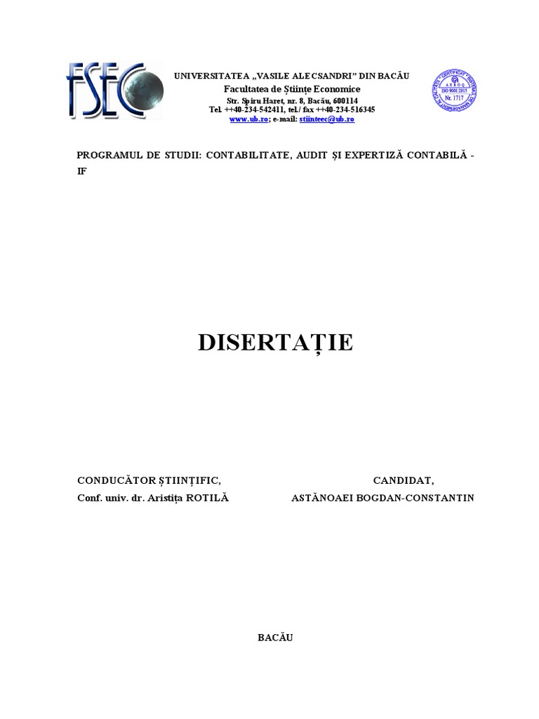 Lucrare Disertatie Astănoaei Bogdan | PDF