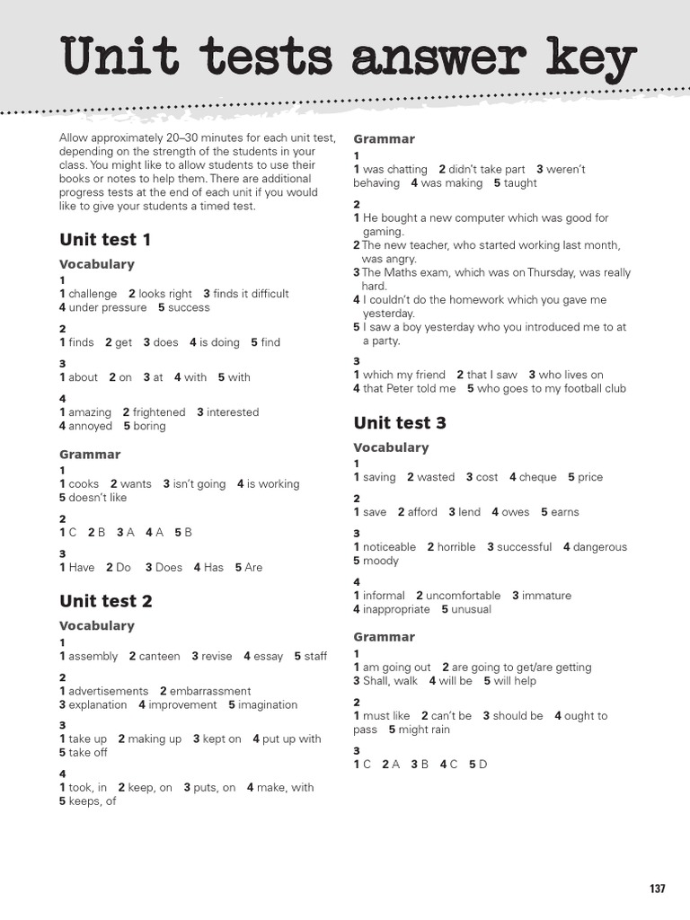 Unit Tests Answer Key | PDF Unit Tests Answer Key | PDF