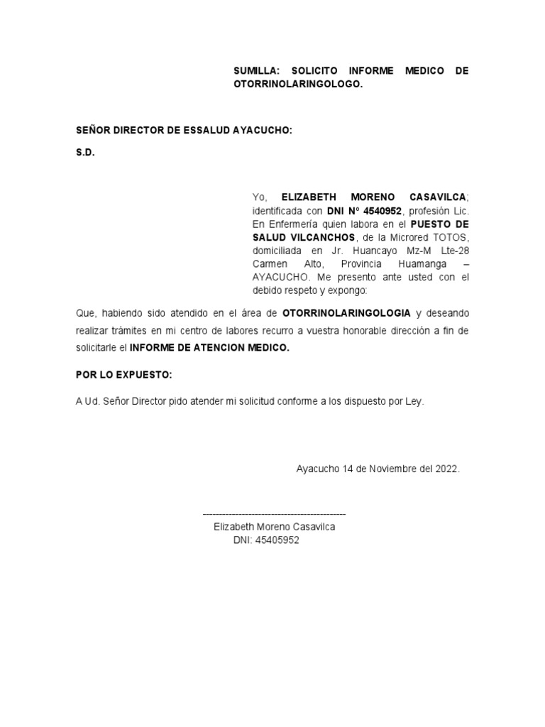 Solicitud de Informe Medico Essalud | PDF
