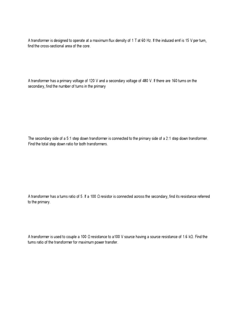Transformers (Questions) | PDF | Transformer | Electrical Impedance