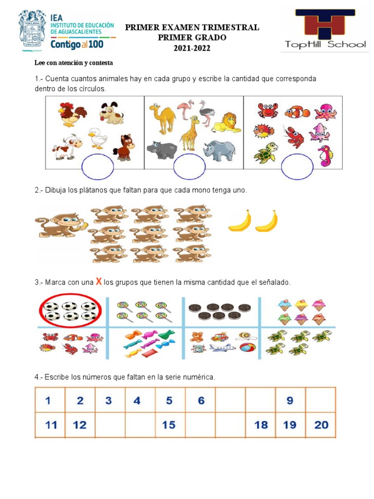 1 Er. Examen Trimestral Primer Grado 2021-2022 | PDF