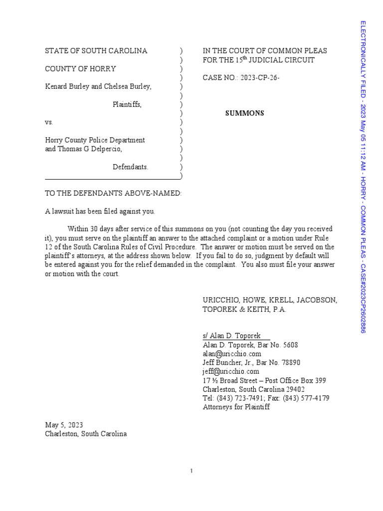 Kenard and Chelsea Burley vs. Horry County Police Dept. Lawsuit ...