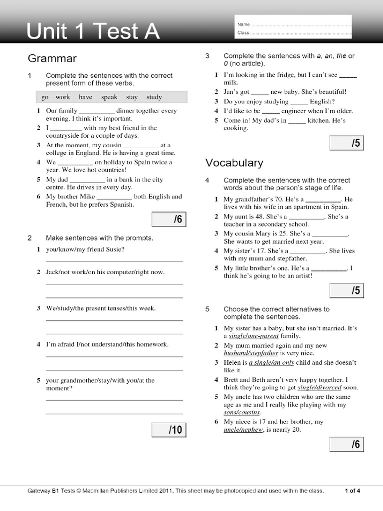 Gateway B1 Test Unit 1 | PDF
