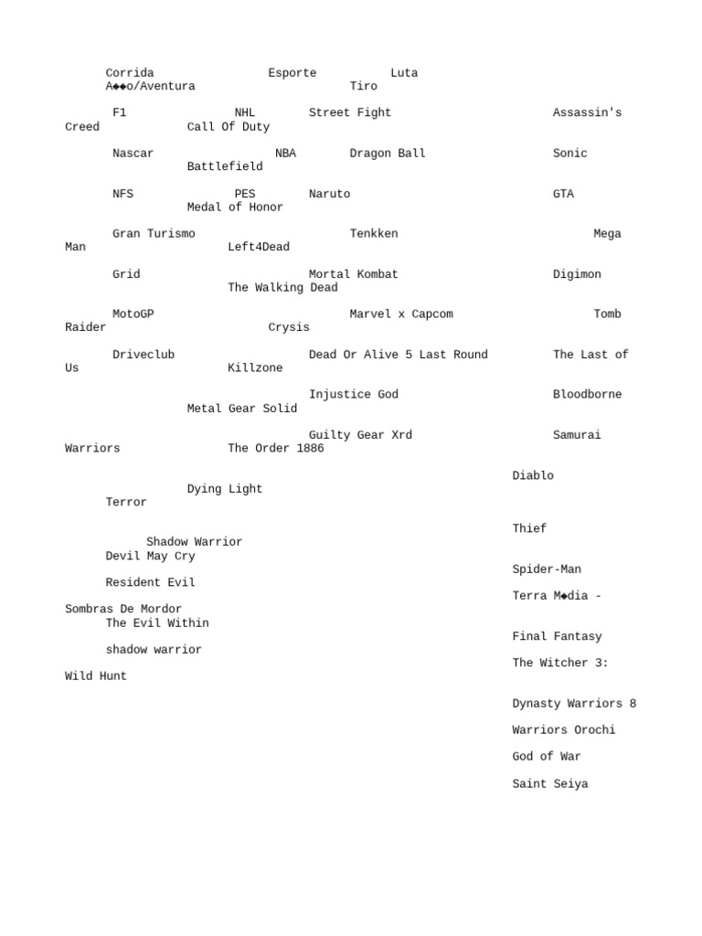 Popular Video Games and Sports Genres | PDF