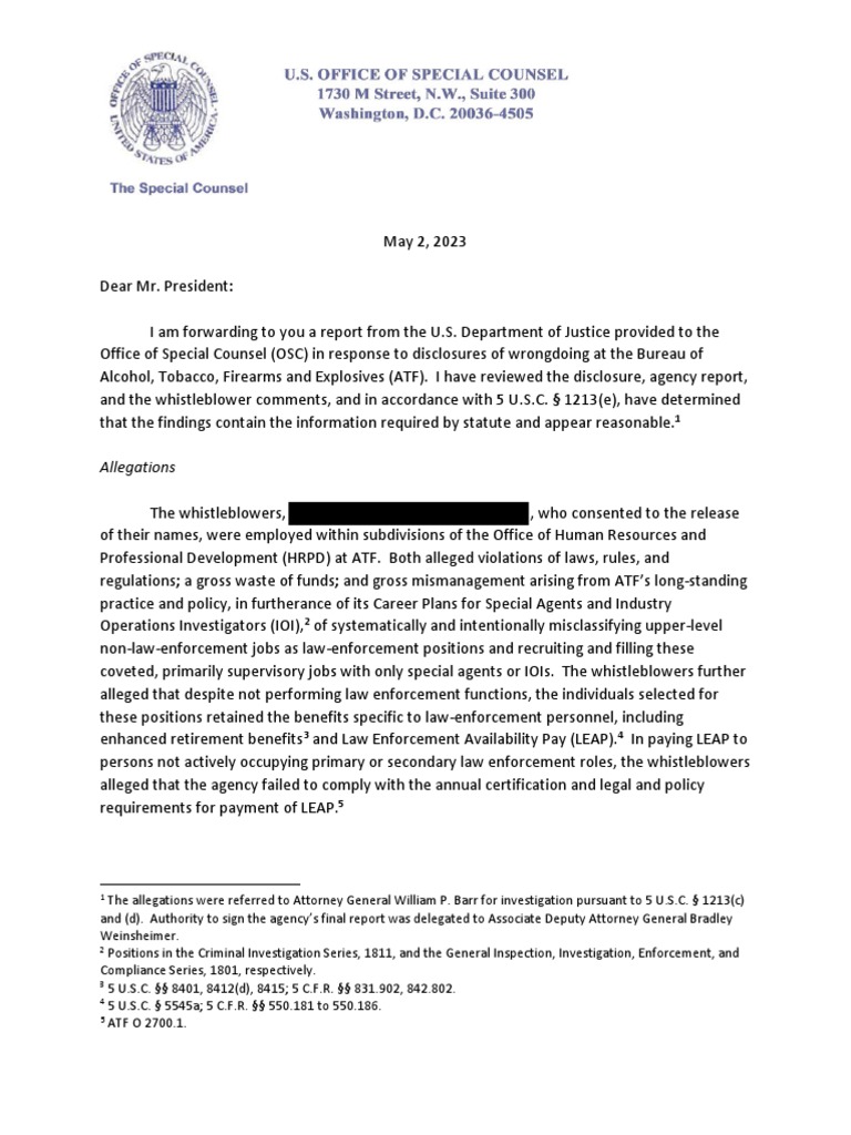 REDACTED OSC Letter To President | PDF | Government | Federal ...