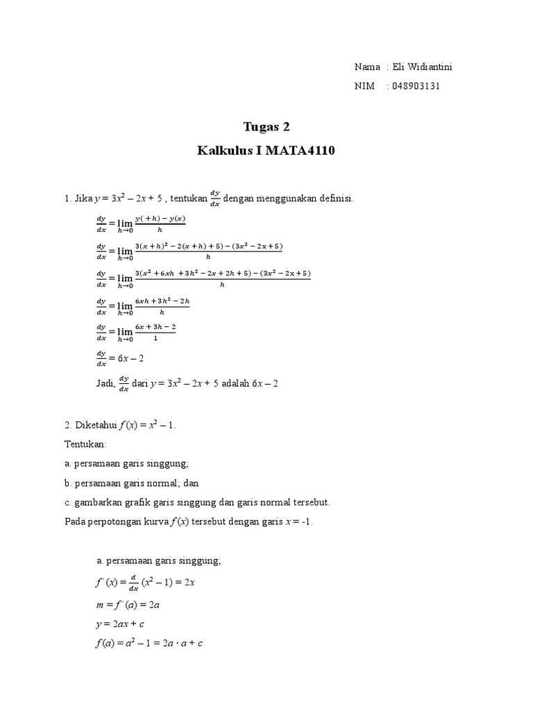 Tugas 2 - Eli Widiantini - Kalkulus I MATA4110 | PDF