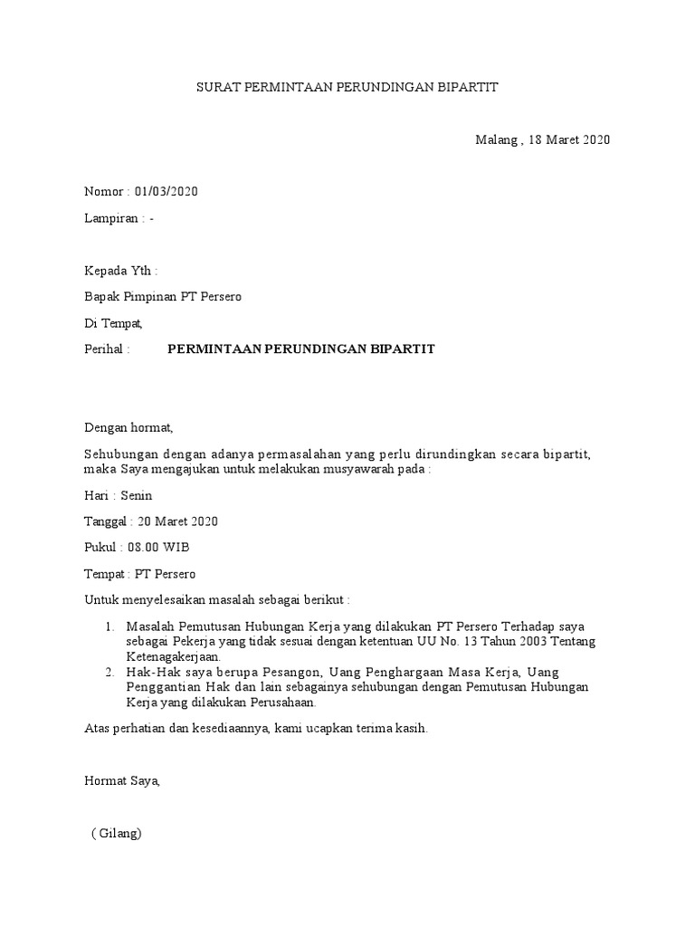 Permintaan Perundingan Bipartit 2020 | PDF