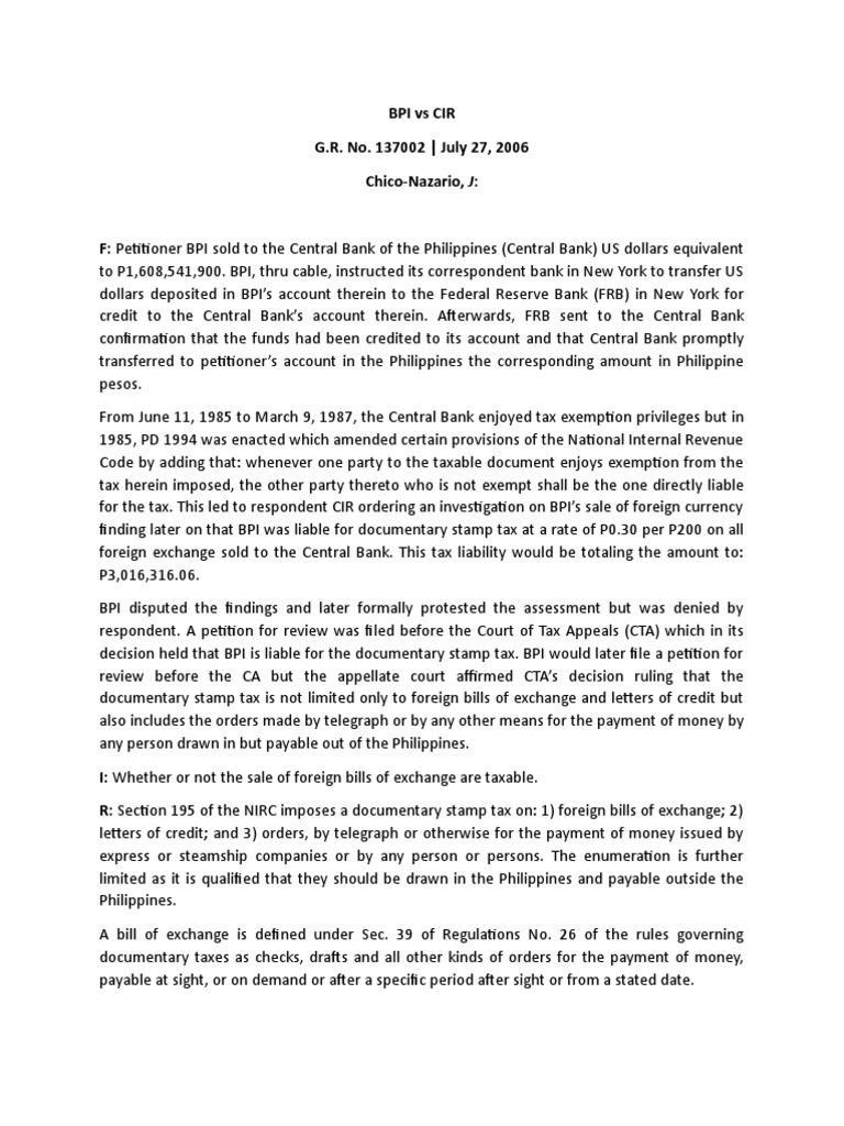 BPI Vs CIR | PDF | Negotiable Instrument | Taxes