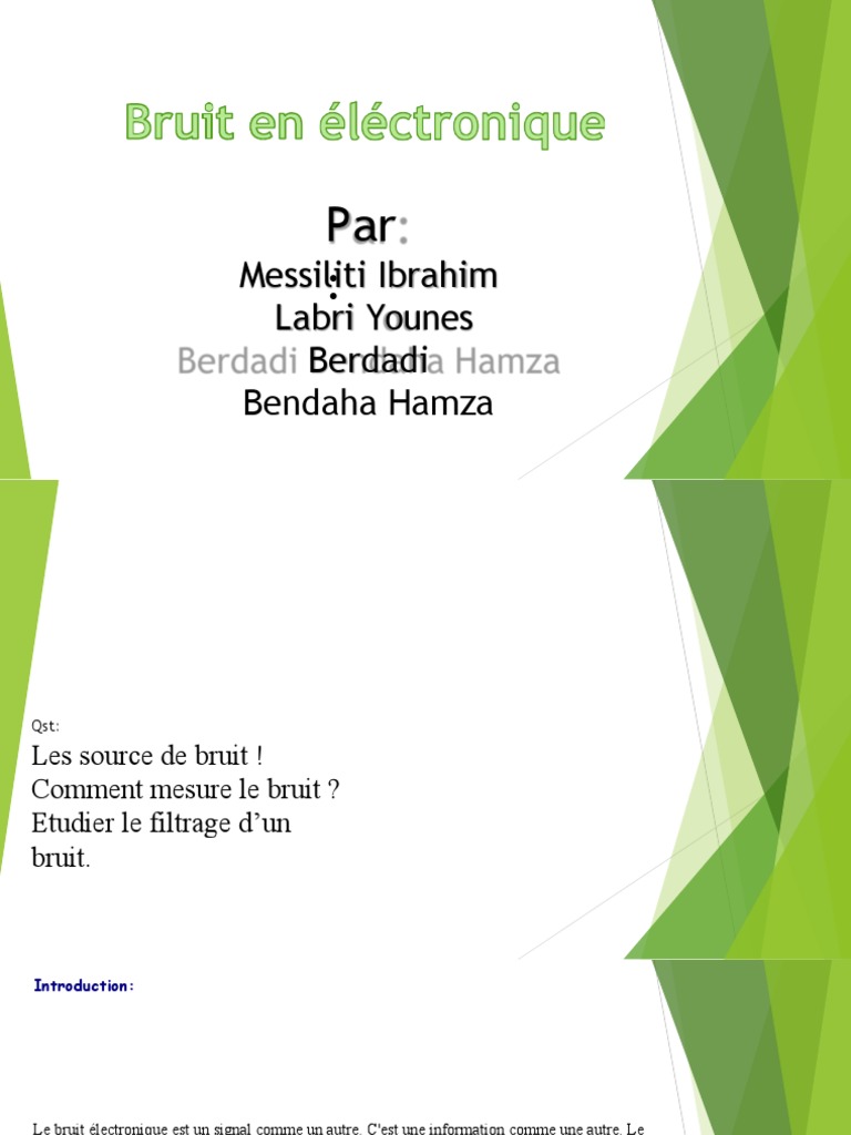 Exposé Sur Bruit en Electronique | PDF | Filtre (électronique) | Bruit