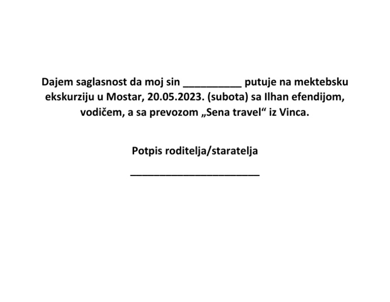 Saglasnost Za Ekskurziju | PDF
