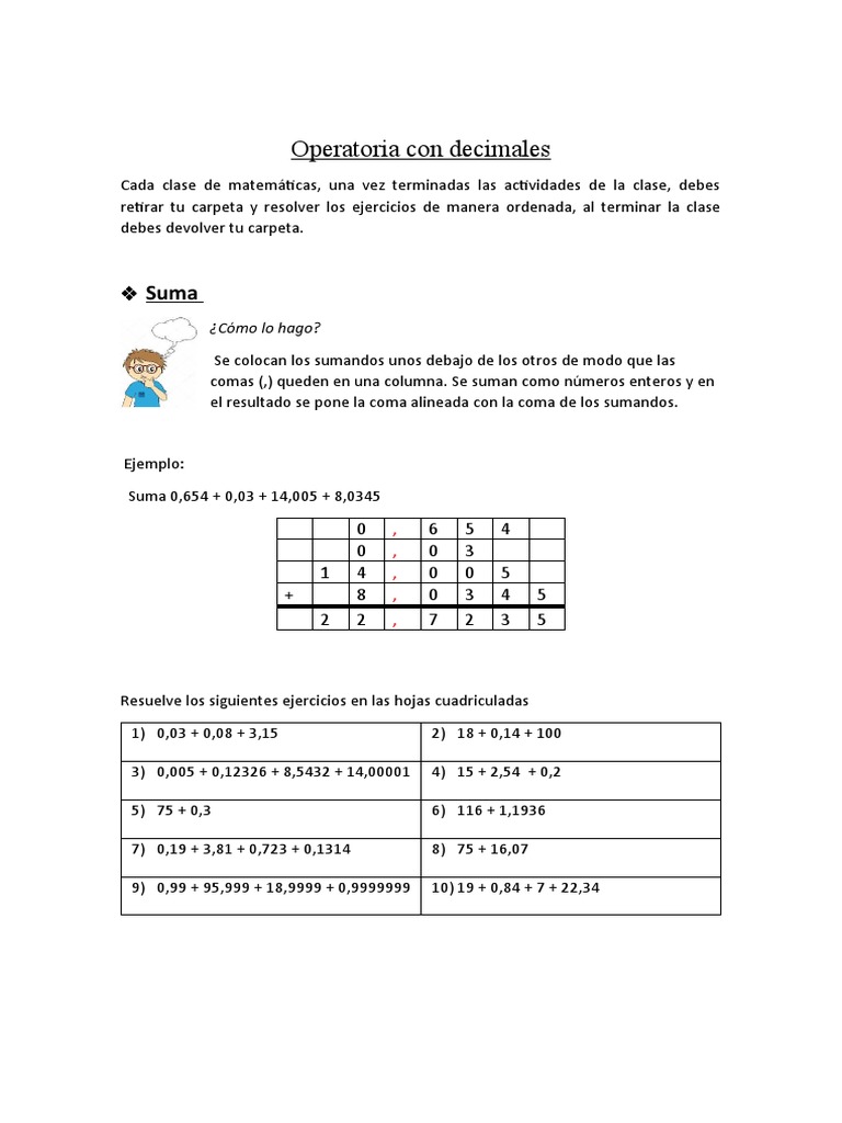 Operatoria con decimales | PDF | Sustracción | División (Matemáticas)