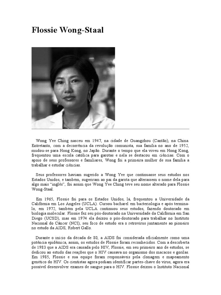 Flossie Wong-Staal: Pioneering HIV Research | PDF