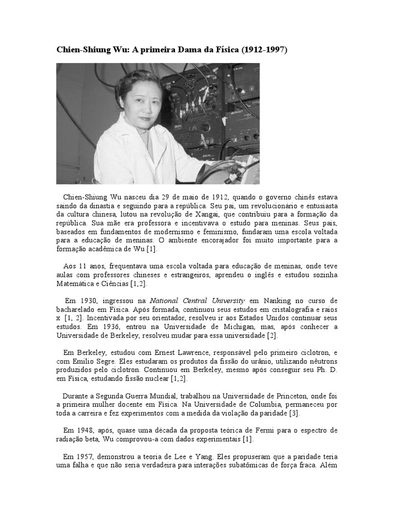 Chien-Shiung Wu | PDF | Física | Ciências Físicas