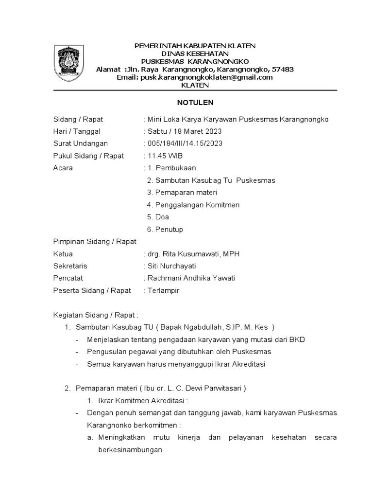 Notulen Lokmin Maret 2023 | PDF