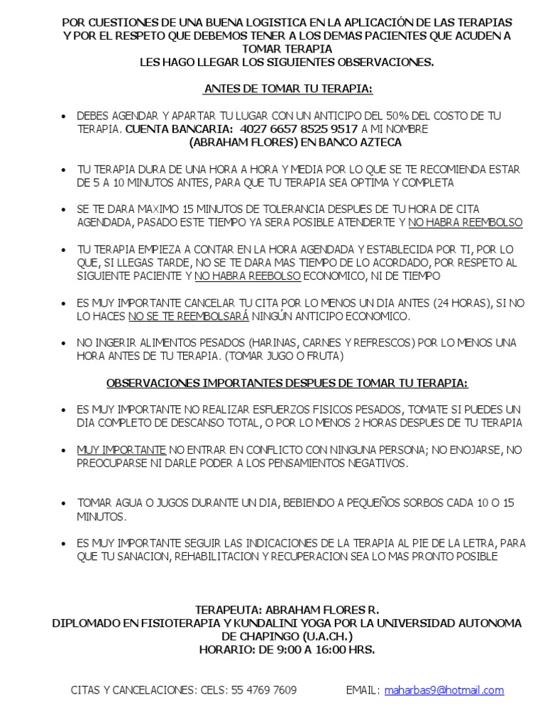 Reglamento para Terapia | PDF