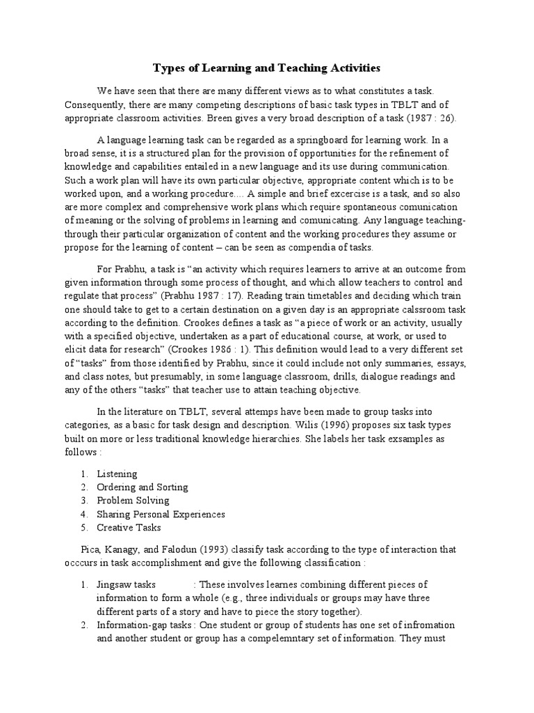 Types of Learning and Teaching Activities | PDF | Human Communication ...