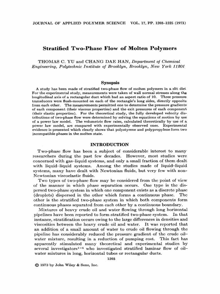 Stratified Two-Phase Flow of Molten Polymers: A Theoretical and ...