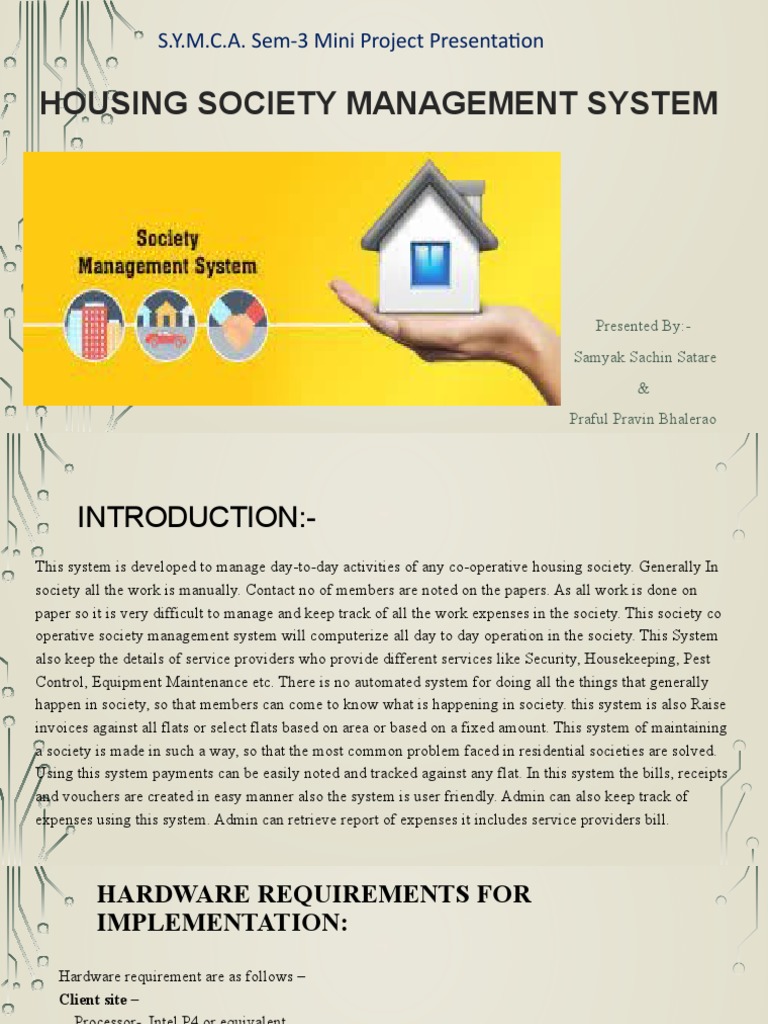 Housing Society Management System PPT by Samyak - S & Praful - B | PDF