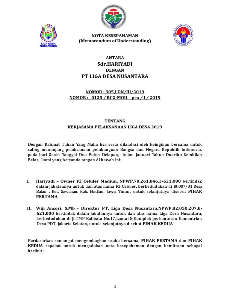 MoU Liga Desa | PDF