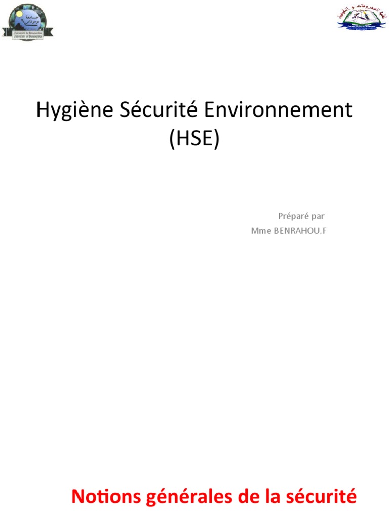 CHA 1 Questions Générales de L'hygiène Sécurité Environnement | PDF ...