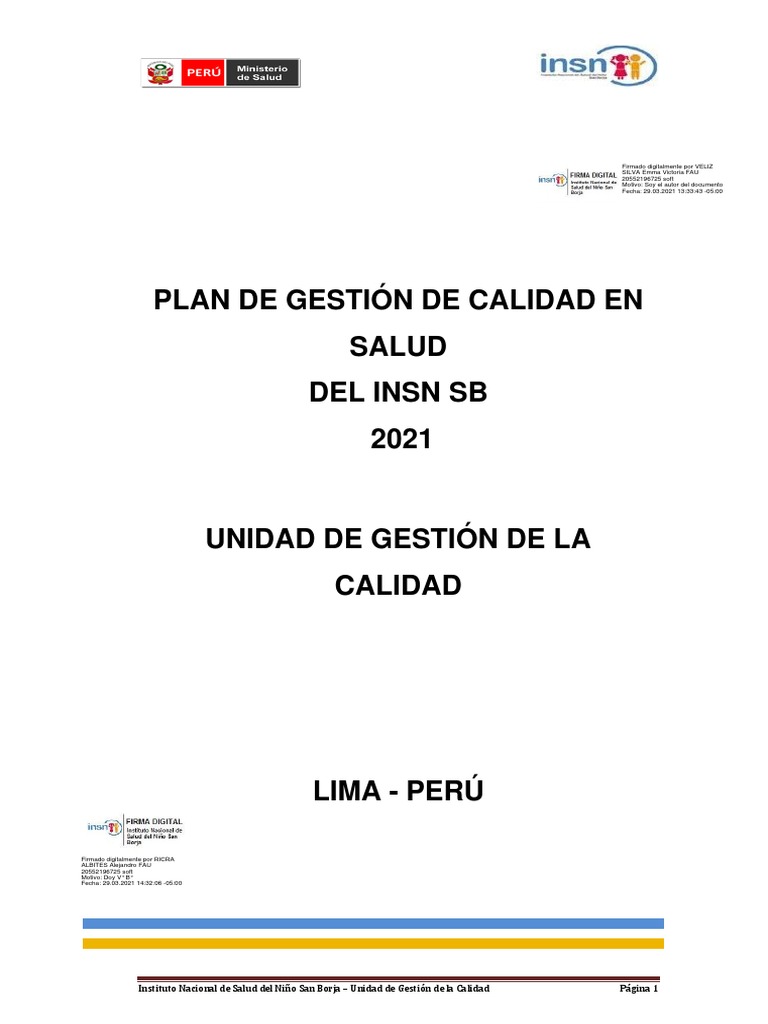 RD #000057-2021-DG-INSNSB Plan de Calidad - 2021 Version final-1FF | PDF | Calidad (comercial ...