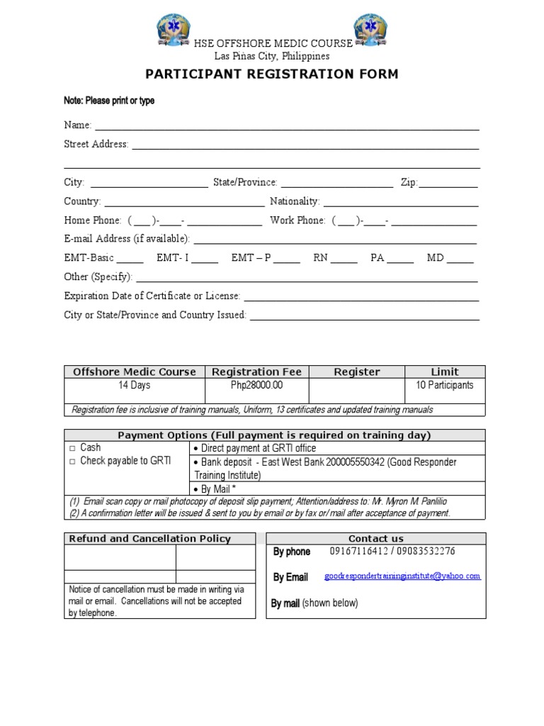 Grti - Participant Registration Form | PDF