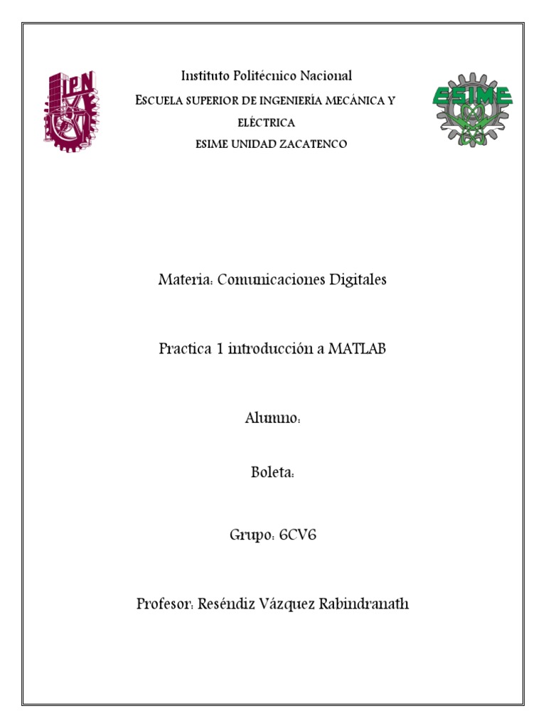 Practica 1 Introducción A Matlab | PDF | Matriz (Matemáticas) | Programación de computadoras