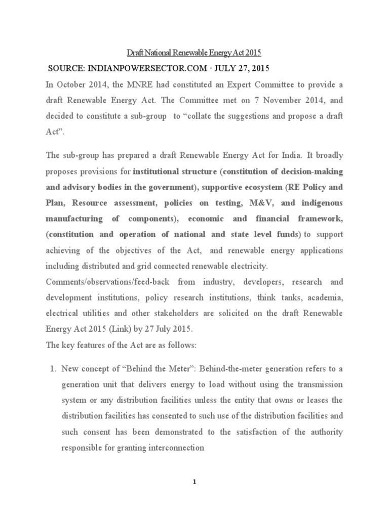 Draft National Renewable Energy Act 2015 Lays the Groundwork for ...