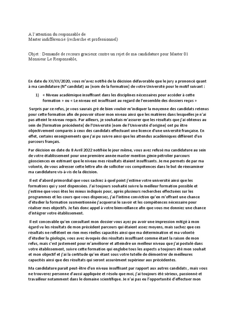 Recours gracieux pour refus de master | PDF