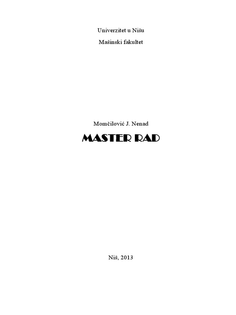 Master Rad: Univerzitet U Nišu Mašinski Fakultet | PDF