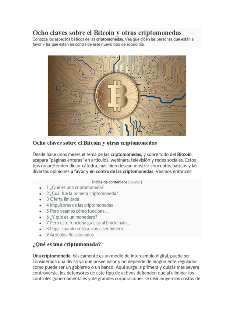 Ocho Claves Sobre El Bitcoin y Otras Criptomonedas | PDF