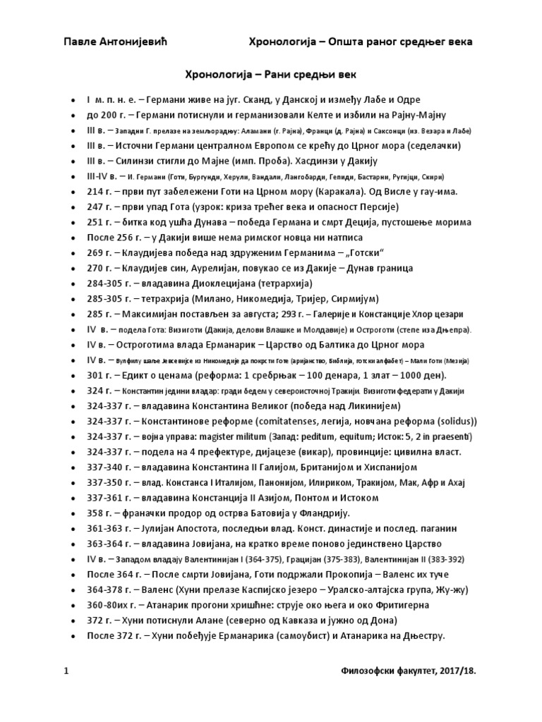 Hronologija Ranog Srednjeg Veka | PDF