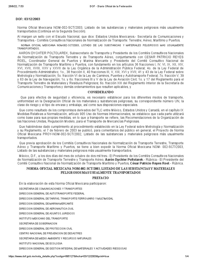 NOM-002-SCT 2003 Listado de Sustancias Peligrosas Usualmente ...