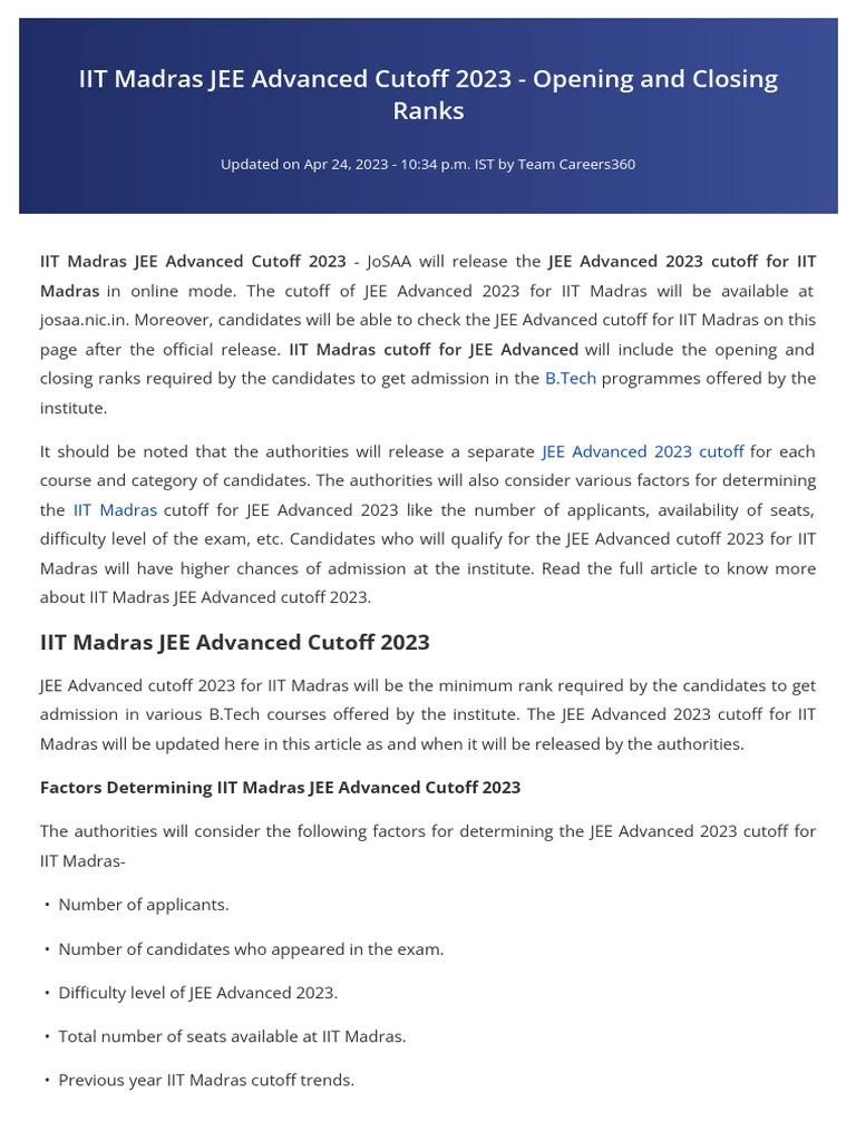 Iit Chennai Cutoff | PDF | Engineering | Physical Sciences