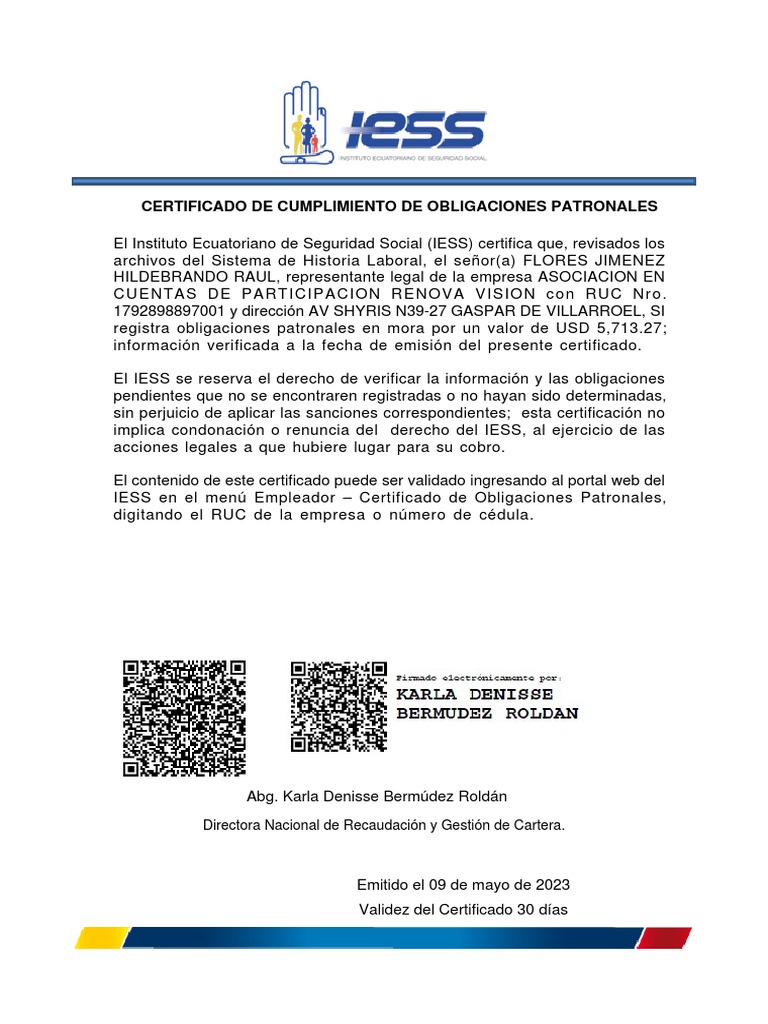 Certificado confirma deudas pendientes de aportes patronales de empresa ...