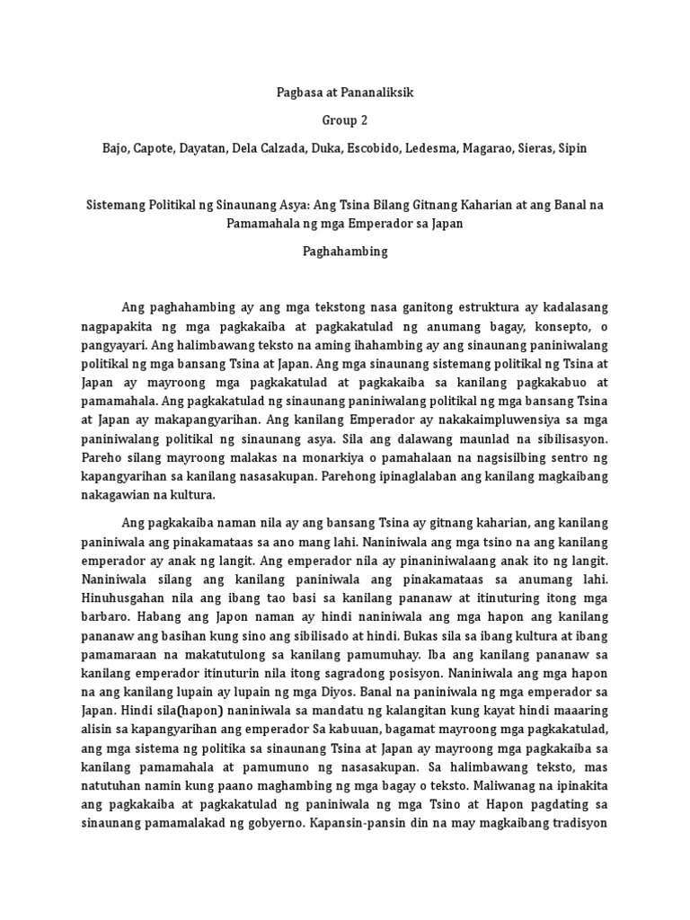 Pagbasa at Pananaliksik Group 2 Paghahambing | PDF